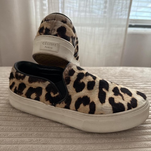 Celine | Shoes | Celine Paris Tan Pony Hair Leopard Animal Print Slipon ...